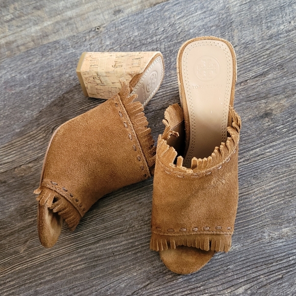 Tory Burch | Shoes | Tory Burch Cork Heel Fringe Sandals | Poshmark